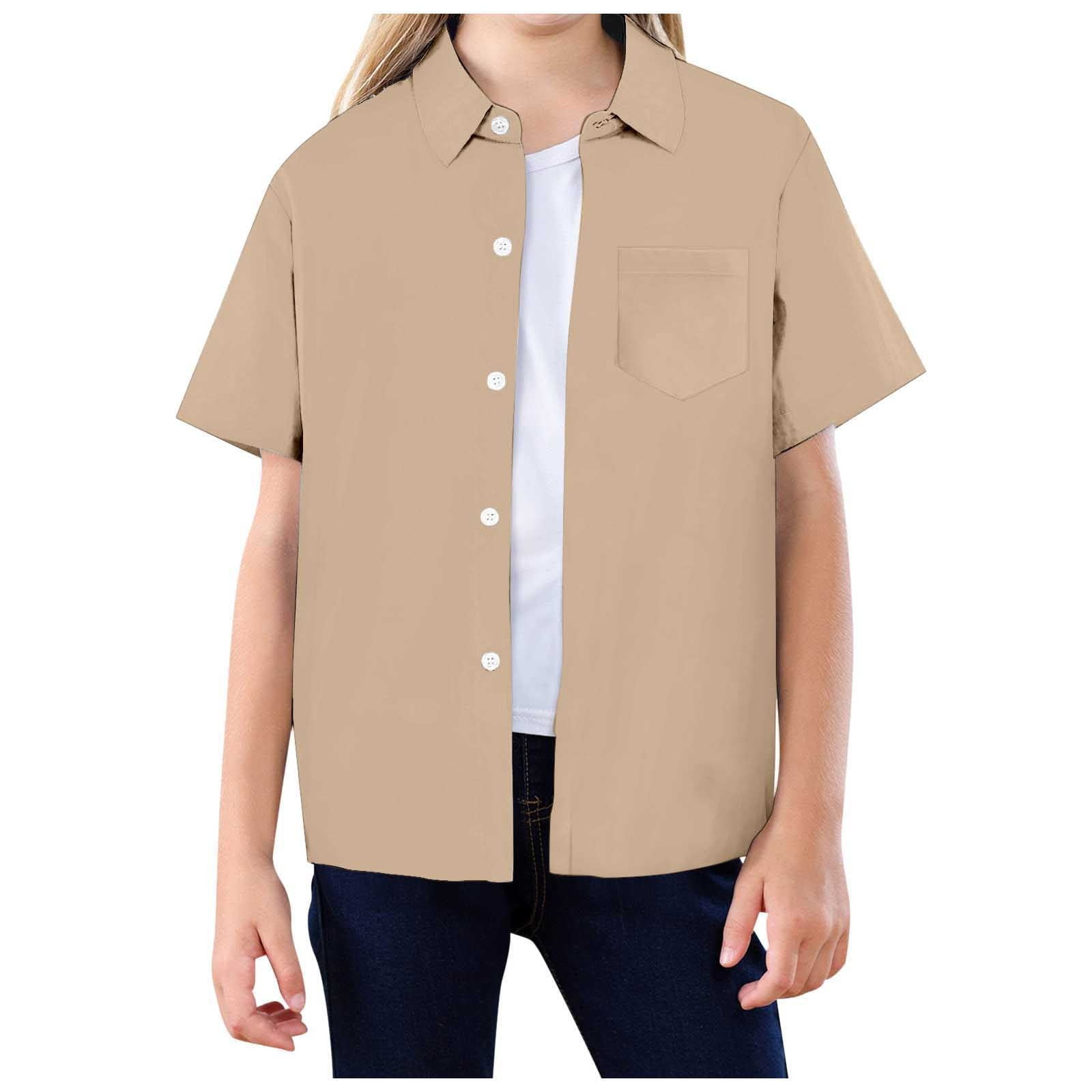GXWEA Boys White Shirt Girls White Button Up Shirt Boys' Short Sleeve ...