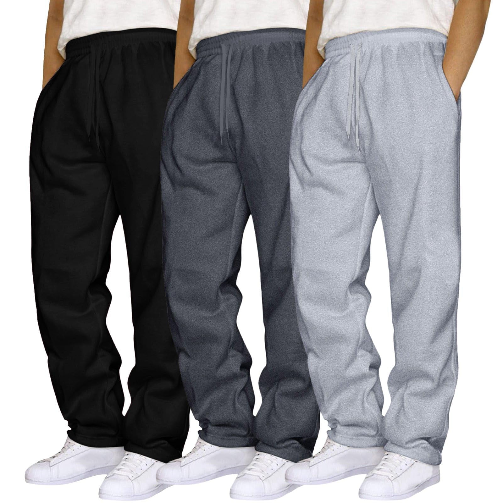 GXWEA Men'S Sweatpants Mens Winter Running Pants Mens 3 Pack Fleece ...