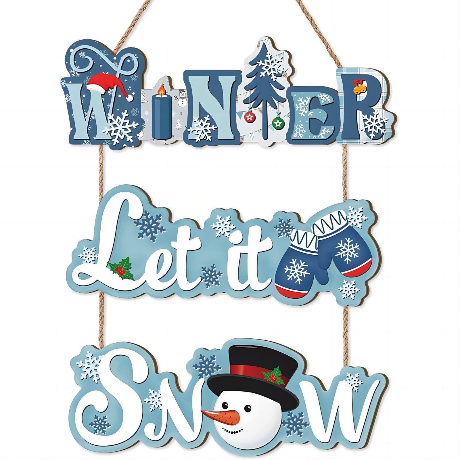 GXXGREAT Joyful Christmas Blue Snowflake Adorable Snowman Wall Hangings ...