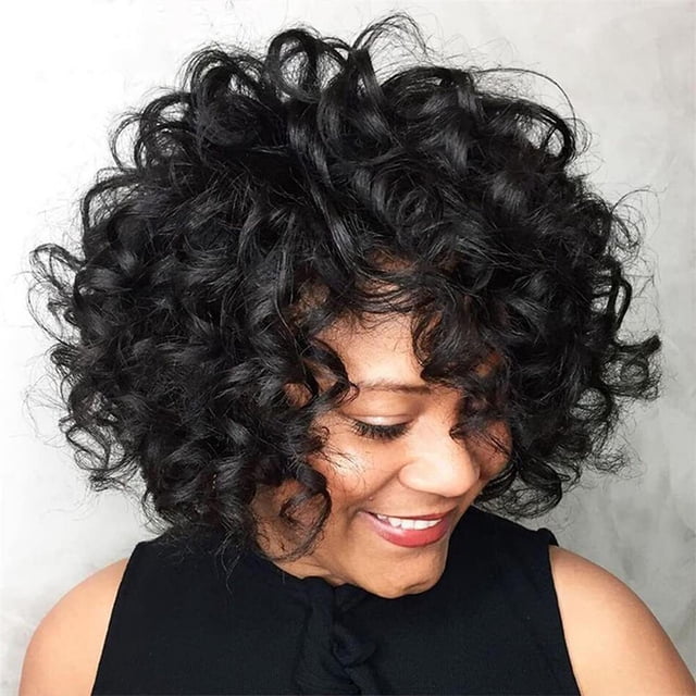 GXXGREAT Women's Wig Black Small Curly Wavy Fiber High Temperature ...
