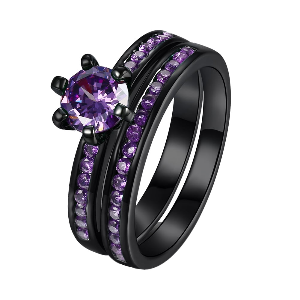 GY Black Gold Plated 1CT Purple CZ Women Wedding Ring Sets Engagement Ring for Woman - Walmart.com