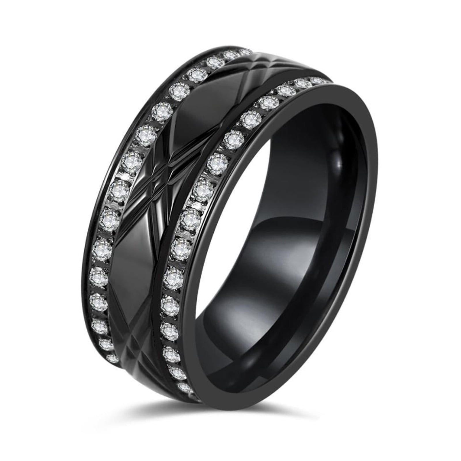 GY Jewelry X pattern Black Plated AAA CZ Titanium Steel Mens Ring Men ...