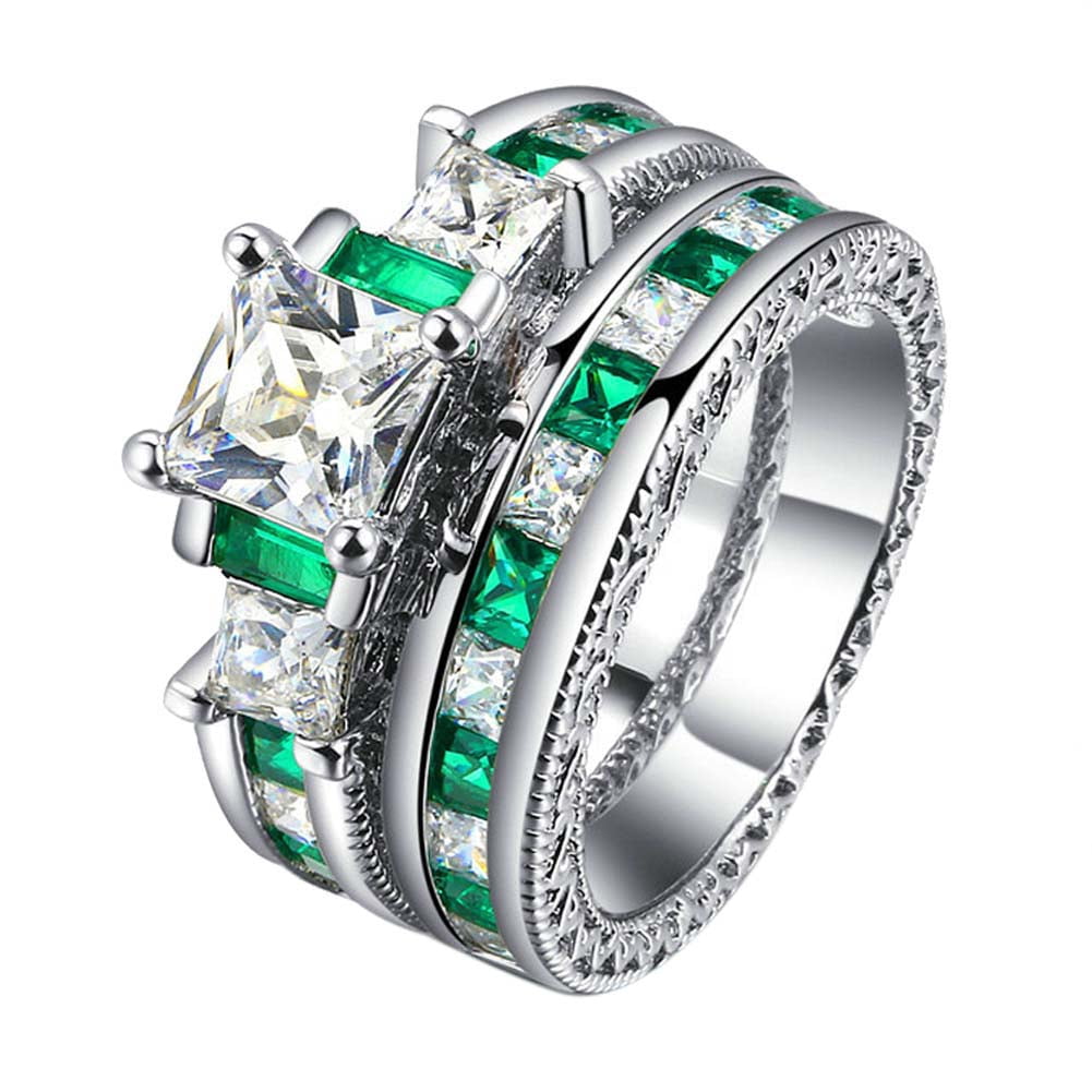 GY White Gold Plated Three-stone Princess cut AAA CZ Womens Wedding ...