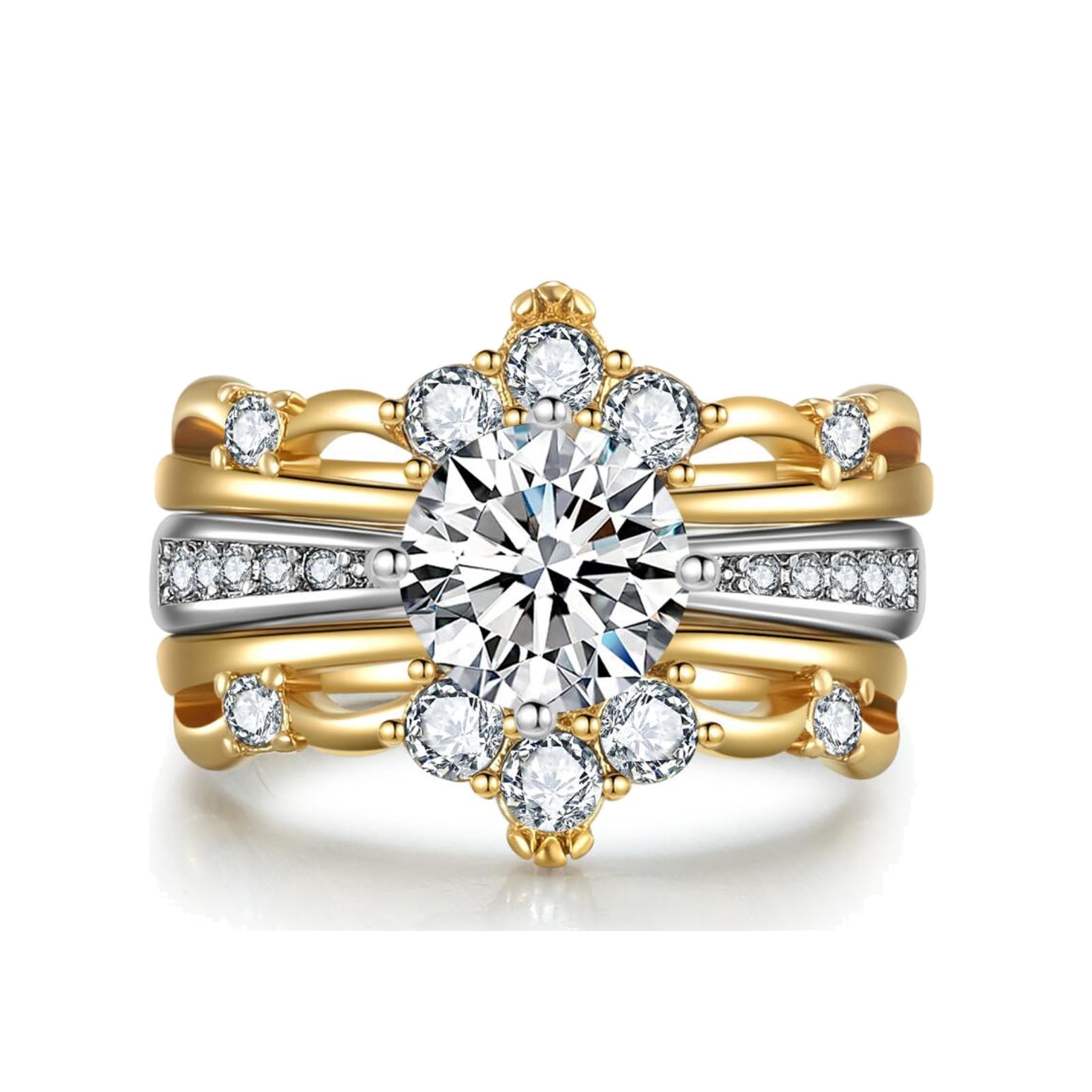 GY Yellow Gold Plated 1CT CZ Women Wedding Ring Sets 3pcs Engagement Ring for Woman - Walmart.com