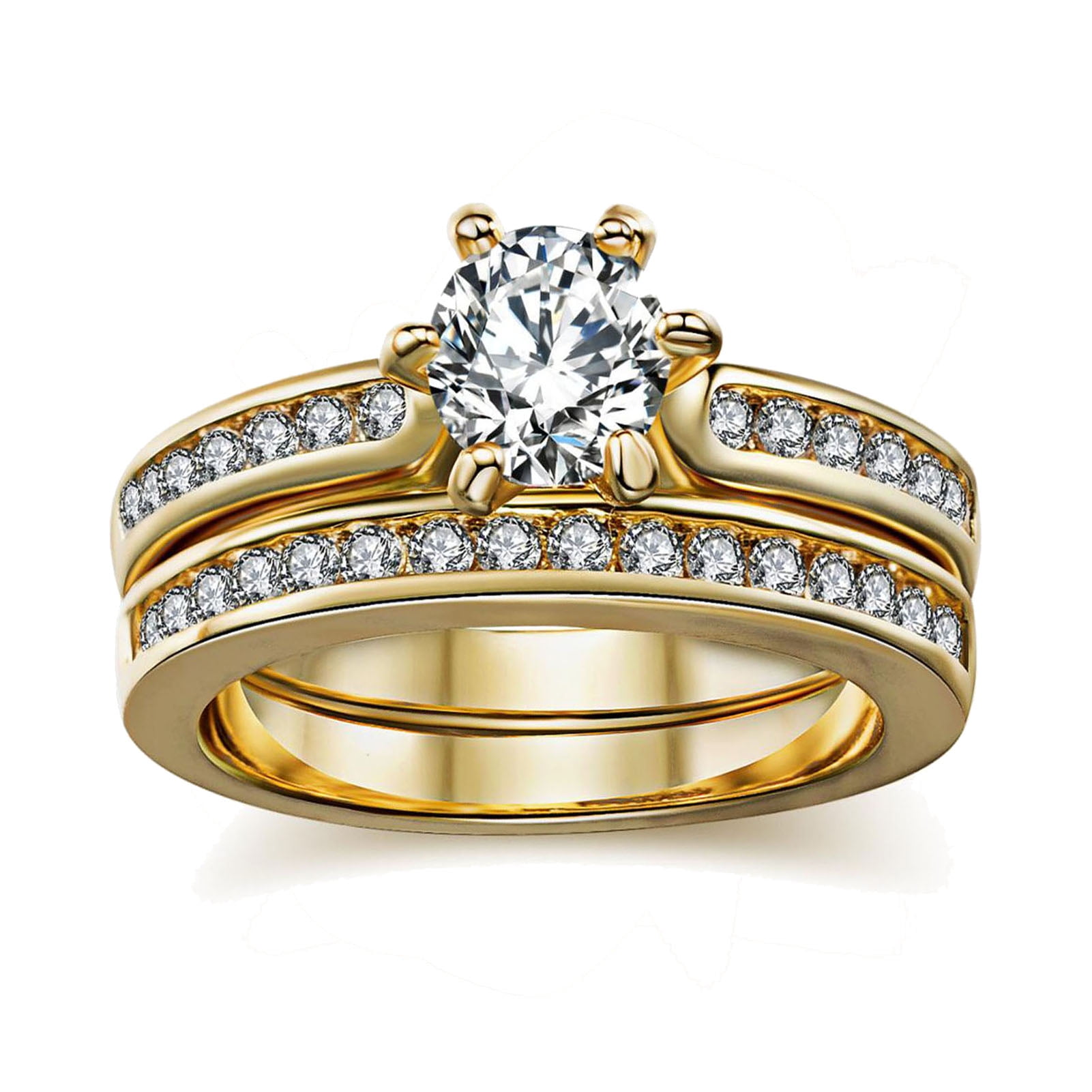 GY Yellow Gold Plated 1CT CZ Women Wedding Ring Sets Engagement Ring ...