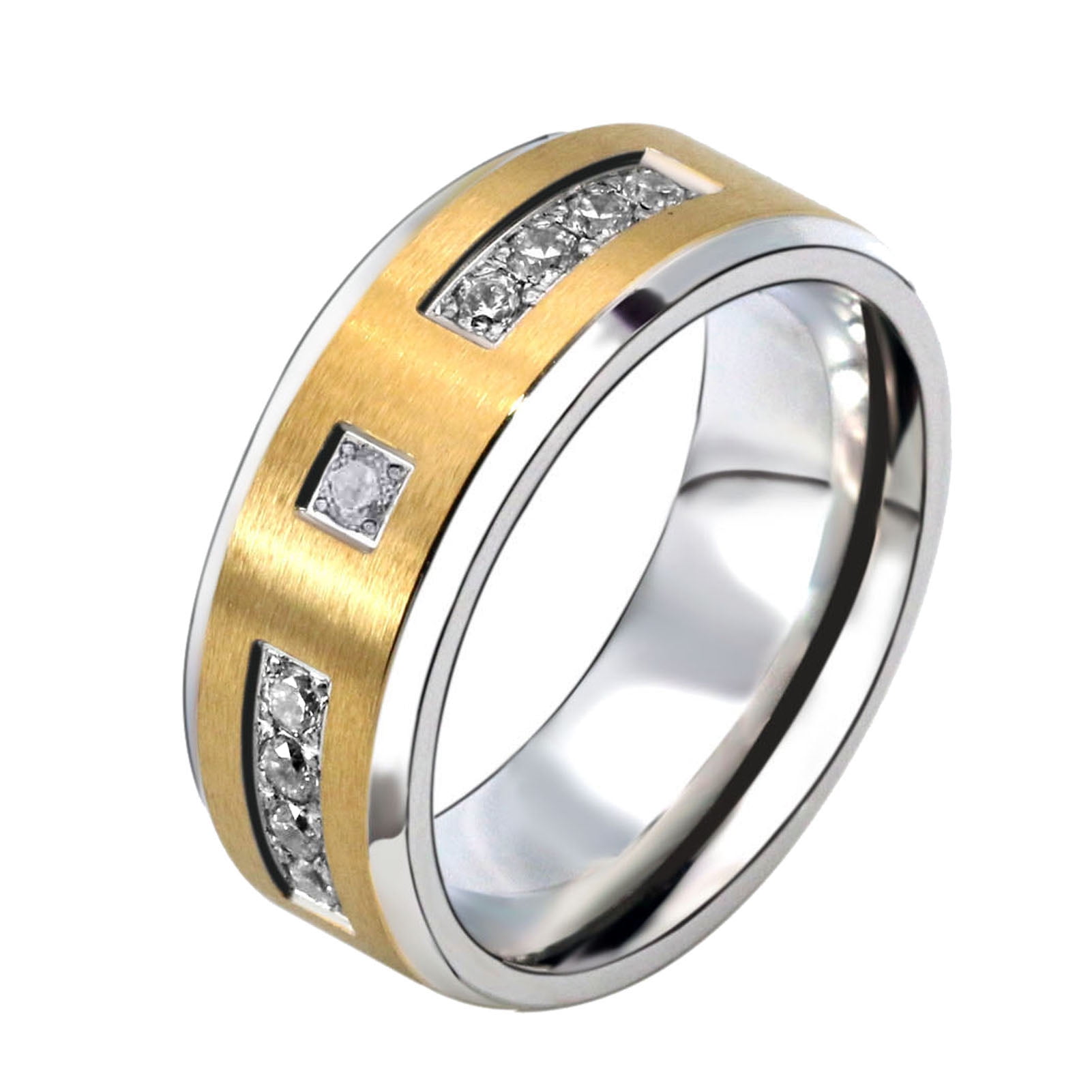 GY Yellow Gold Plated AAA CZ Matte 8mm Titanium Steel Ring for Men ...