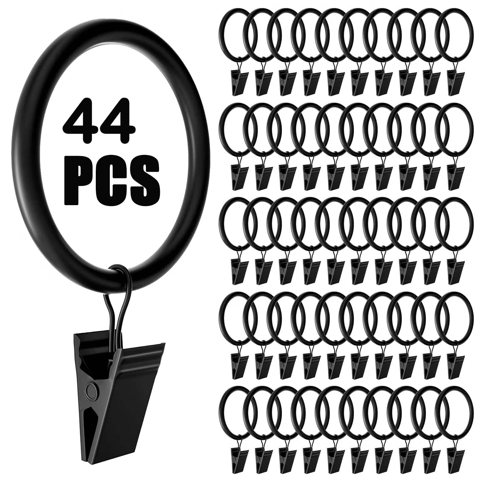 GYDEK 44 Pack Metal Curtain Rings with Clips, Curtain Hangers Clips ...
