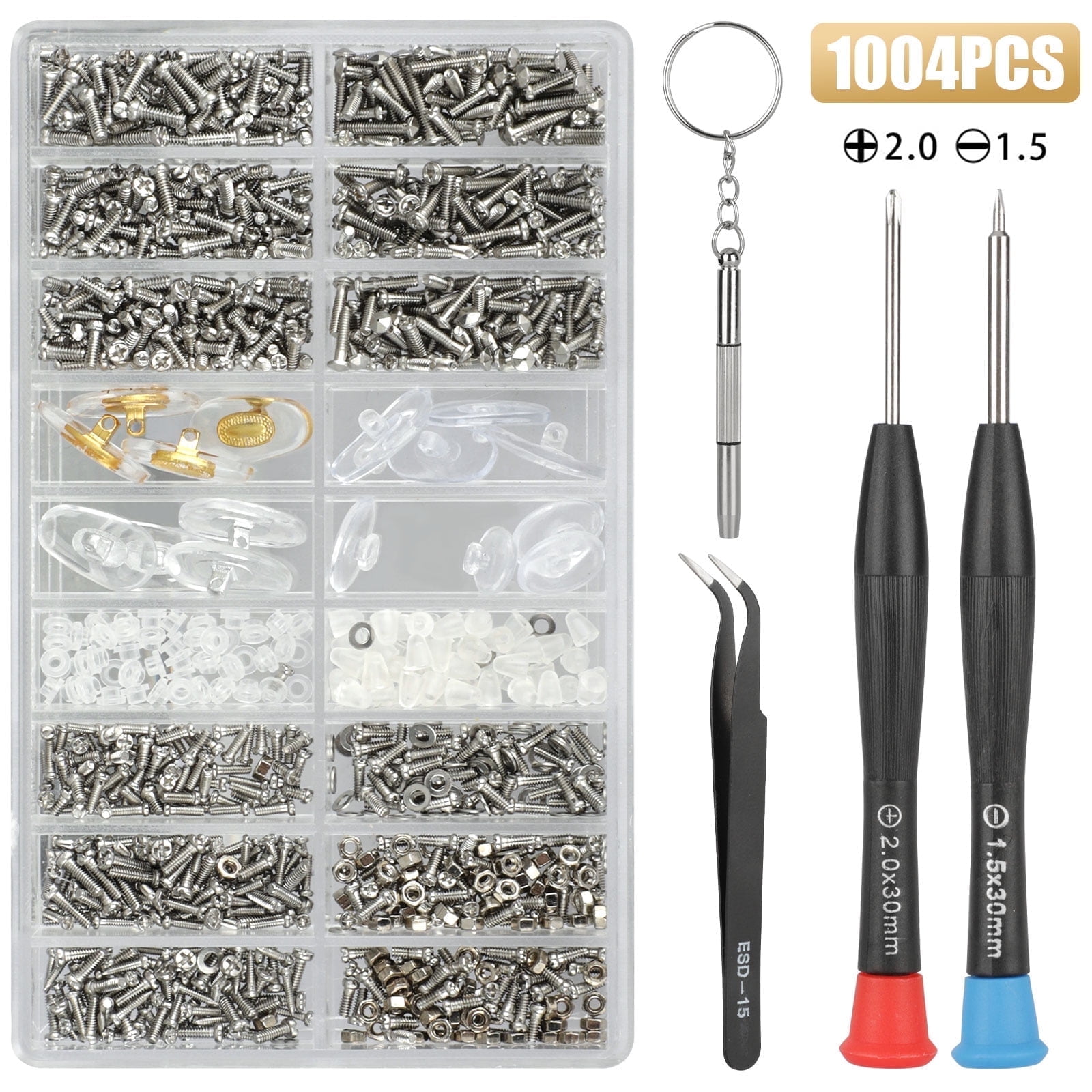 GYDEK Eyeglass Repair Kit, Precision Glasses Screws and Nuts, Nose Pads ...