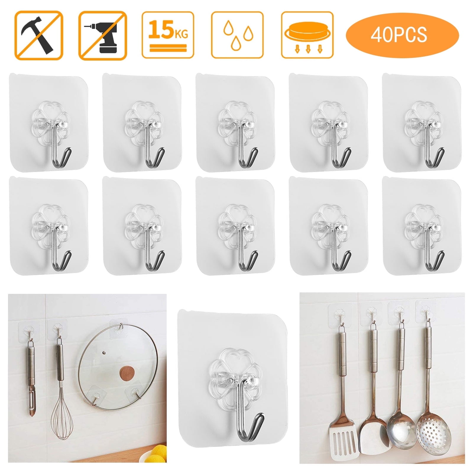 GYDEK Self-Adhesive Wall Hooks Heavy Duty Reusable Hangers, Transparent ...