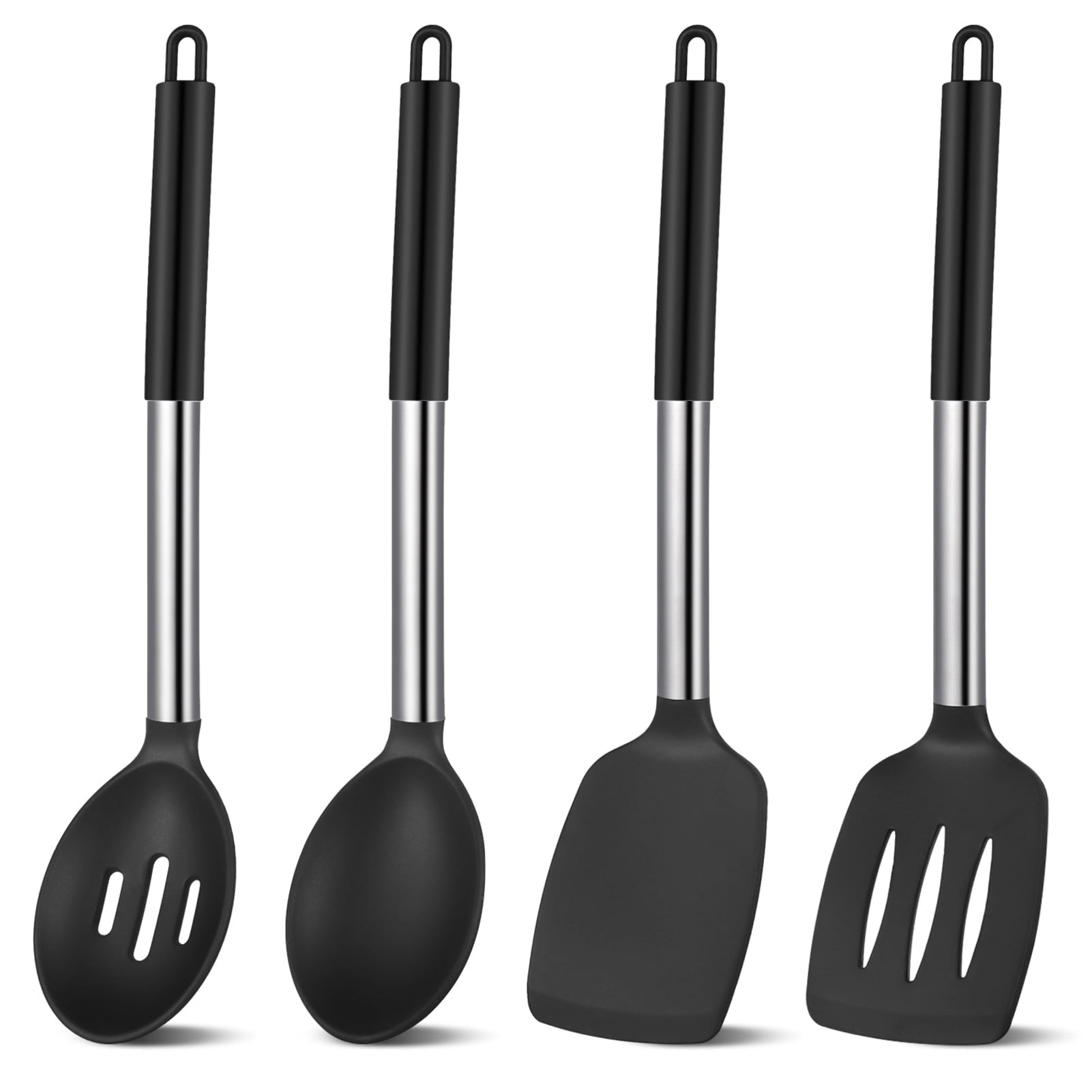 KUTGY Silicone Cooking Utensils Set 4 Pack Durable Black Kitchen Tools ...