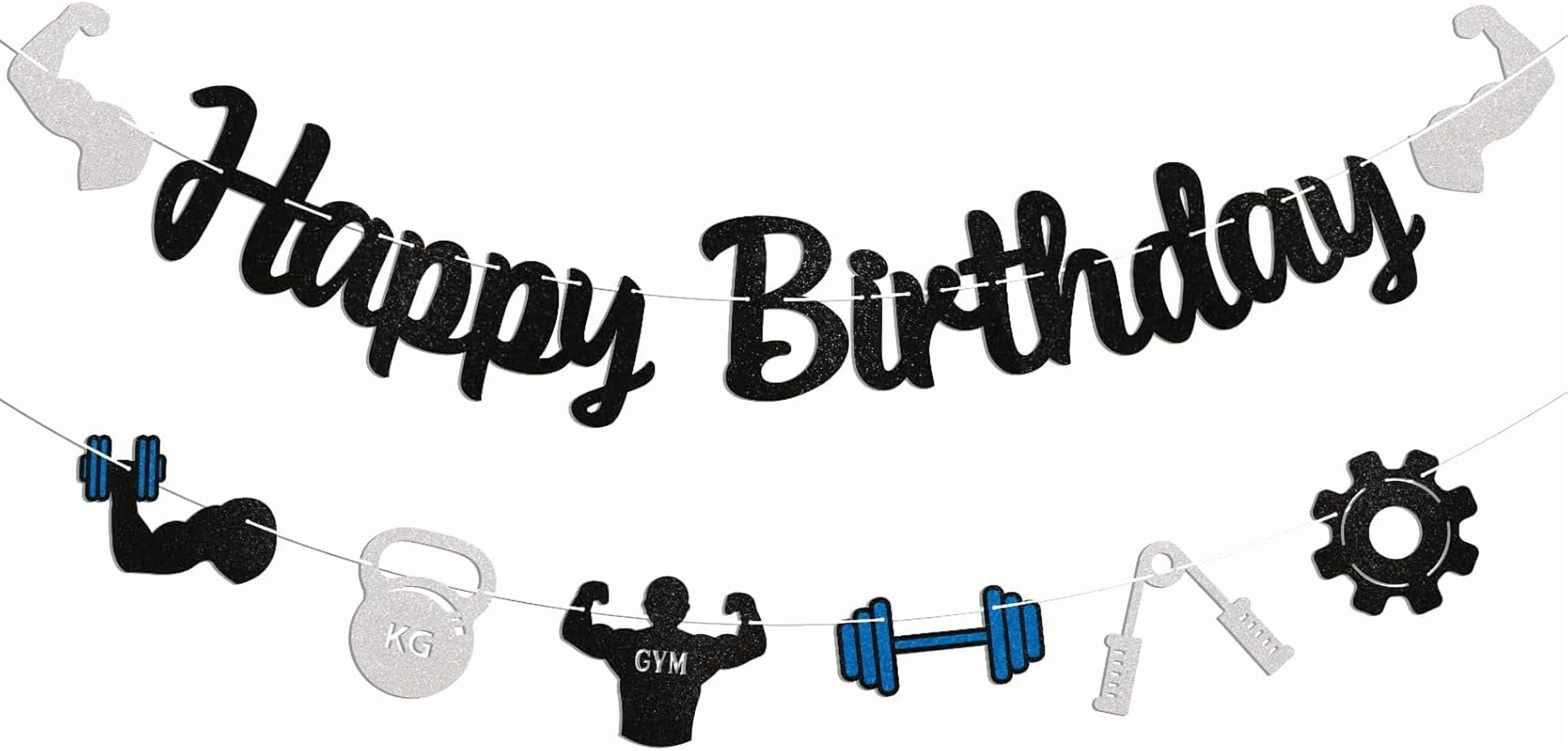 GYM Birthday Party Banner - Sports/Bodybuilding/Weightlifting Happy ...