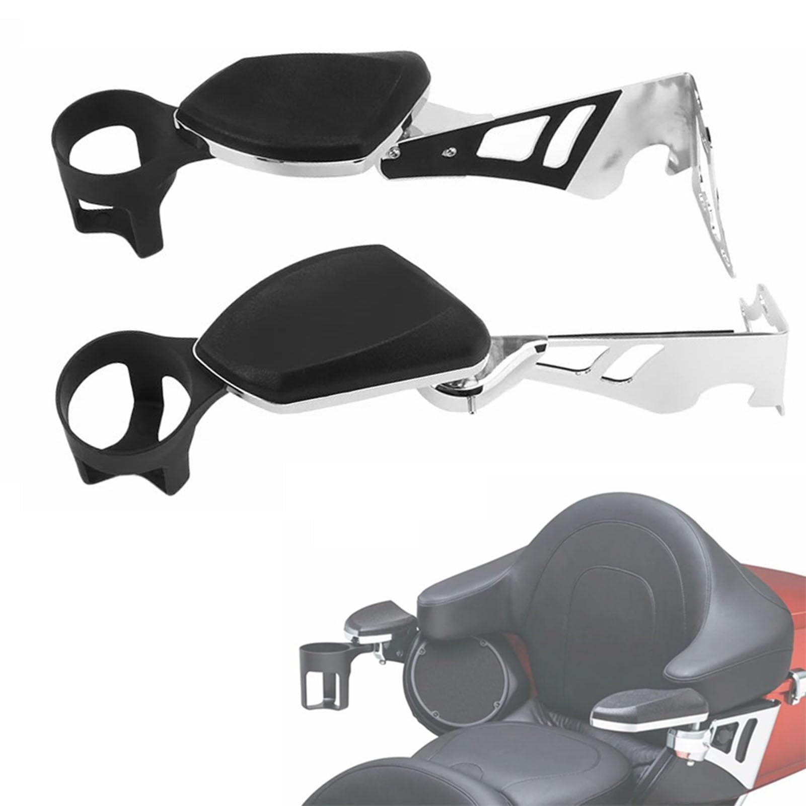 GYMARK Motorcycle Passenger Armrests Adjustable Rear Armrest with Cup ...