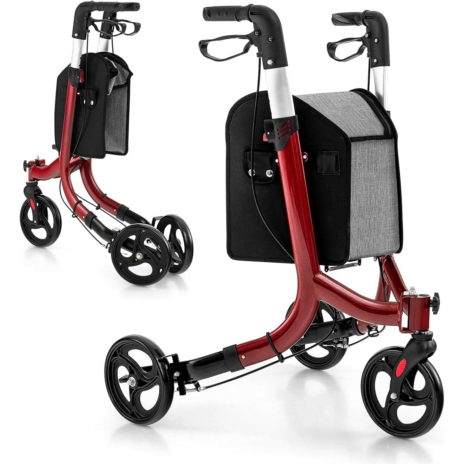 GYMAX 3 Wheel Rollator Walker, Folding Aluminum Rolling Walker w ...