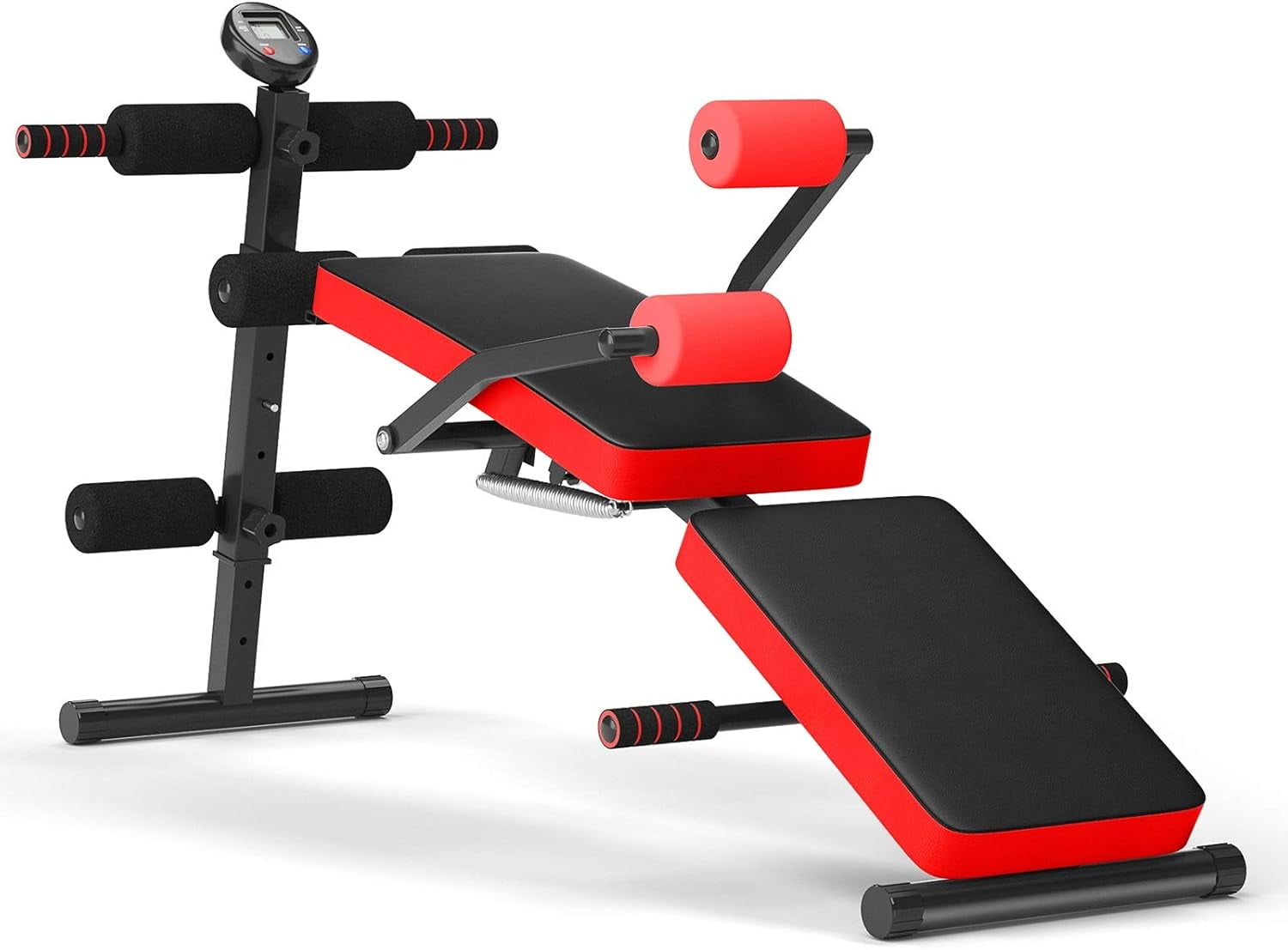 GYMAX Adjustable Sit up Bench, Folding Slant Weight Bench with LCD ...