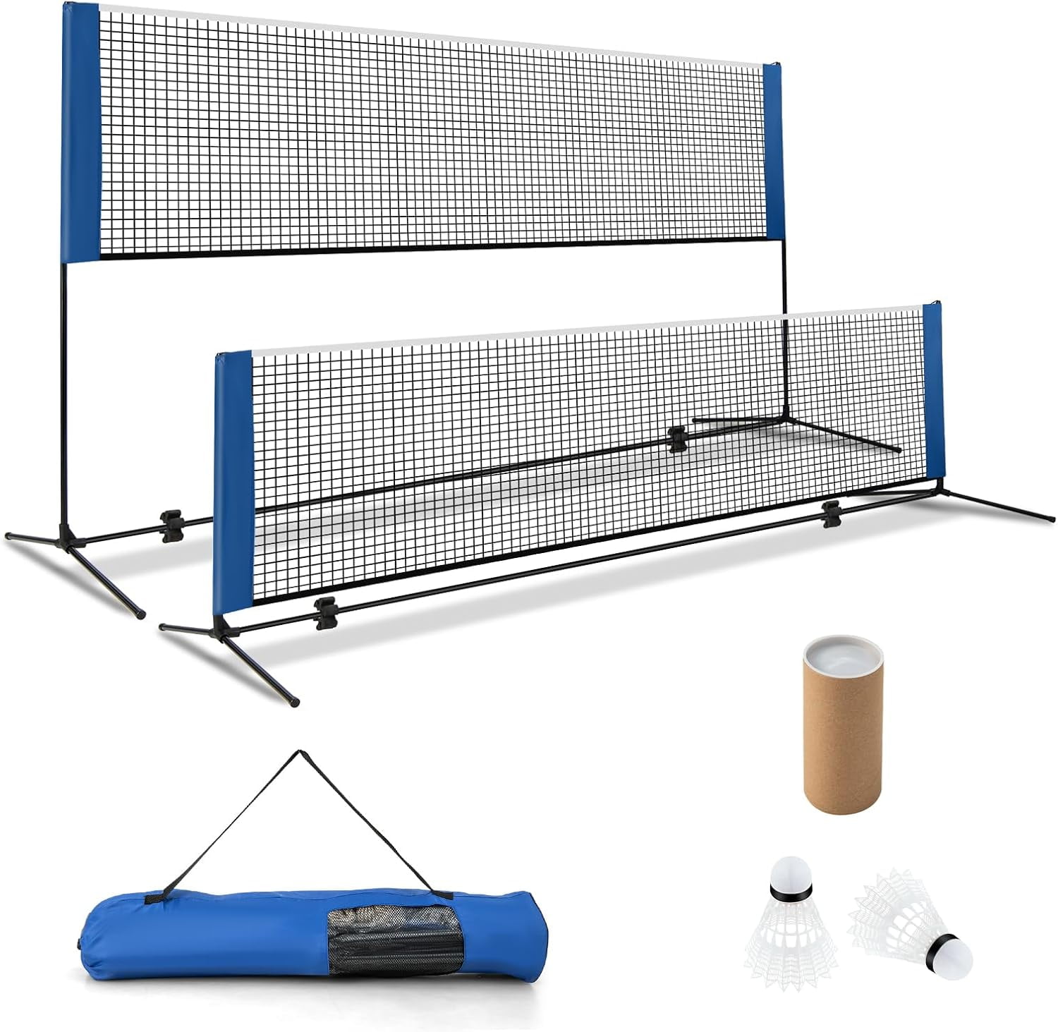 GYMAX Badminton Net, Height Adjustable Tennis Net Set w/Poles, 2 Birdies & Carry Bag, Easy Setup ...