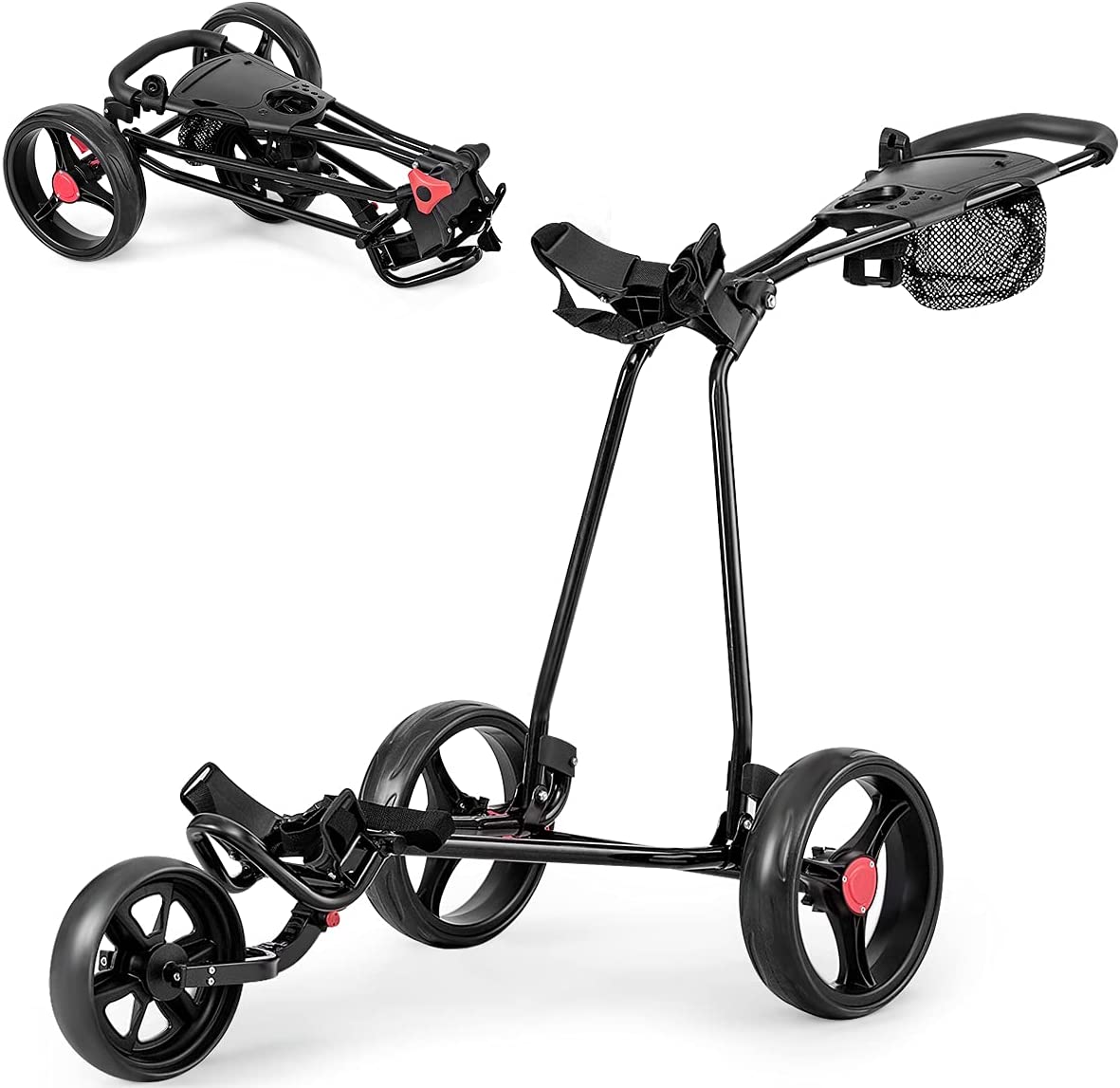 GYMAX Folding Golf Push Cart, 3 Wheel Adjustable Golf Pull Trolley with ...