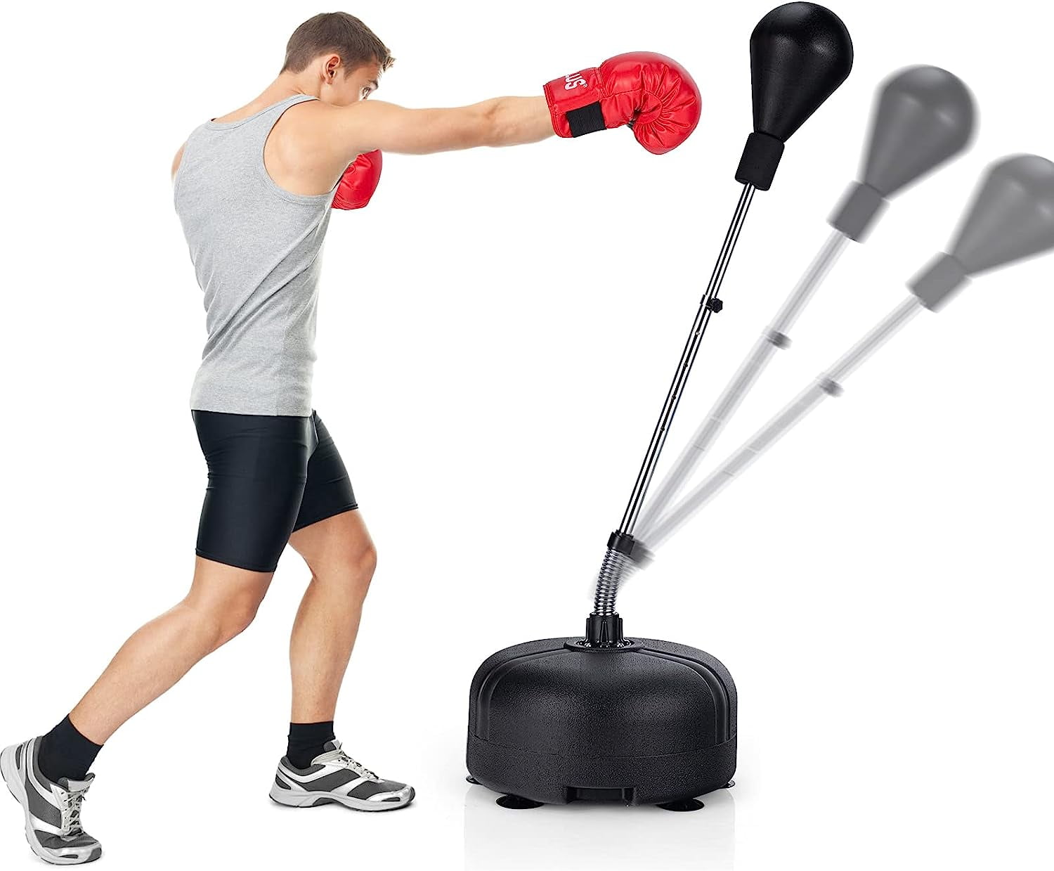 GYMAX Freestanding Punching Bag, Integrated PU Reflex Bag with 6 ...