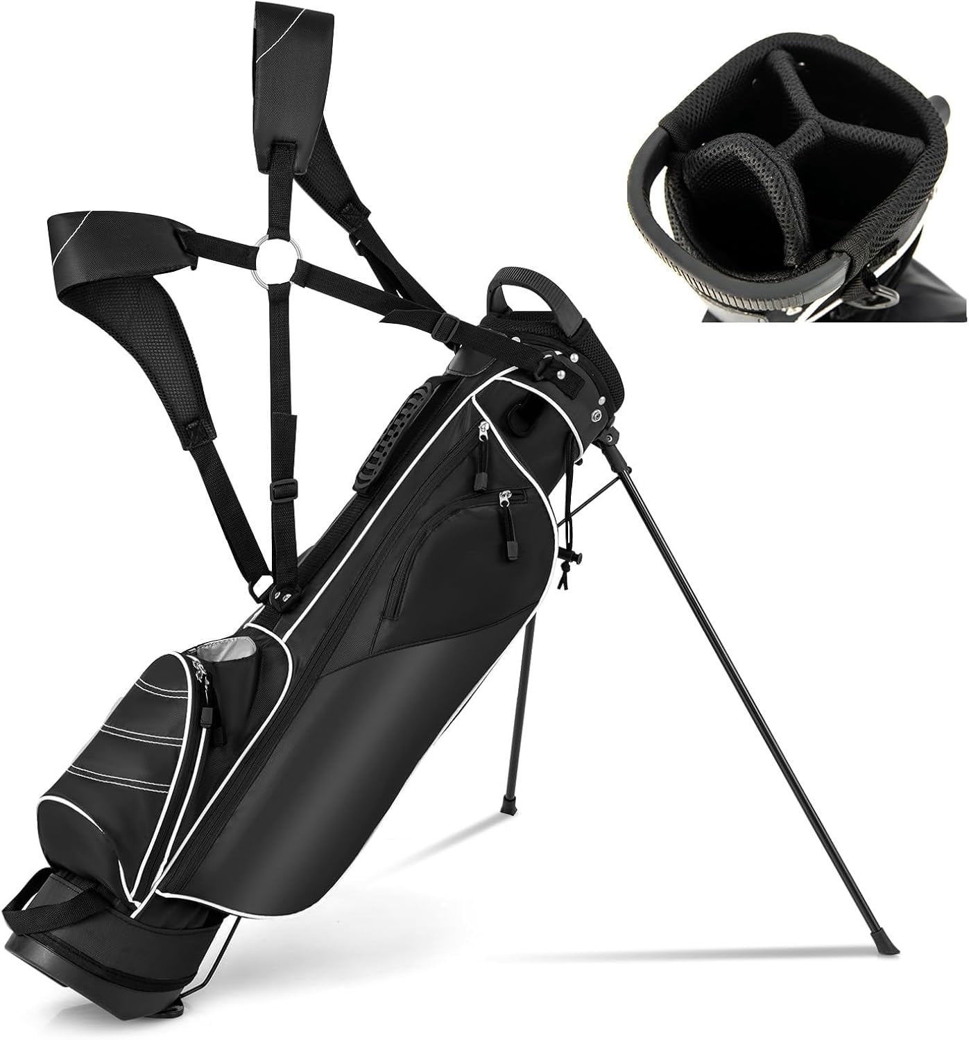 GYMAX Golf Stand Bag, 4 Way Divider Golf Bag with 4 Zippered Pockets ...