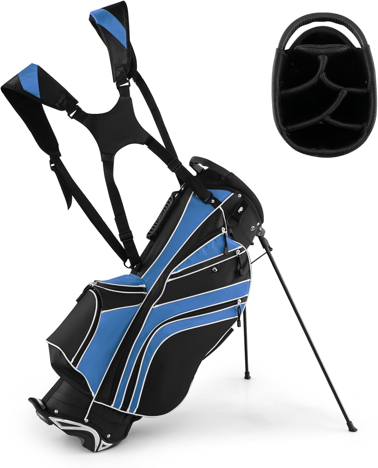 GYMAX Golf Stand Bag, 6 Way Divider Bag with 8 Pockets, Rain Hood ...