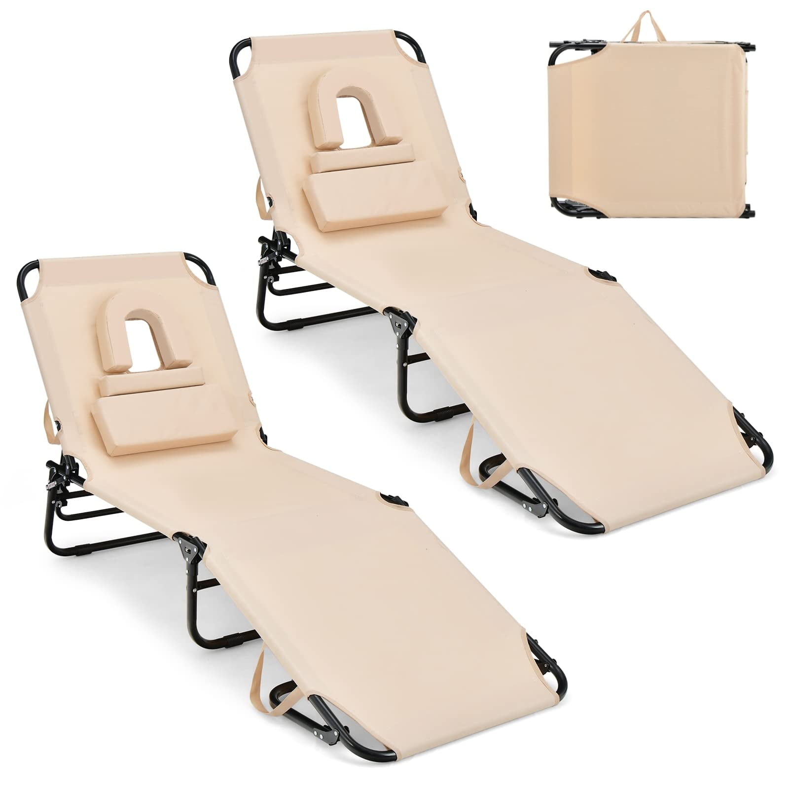 GYMAX Tanning Chair, 350lbs Beach Lounge Chair with Face Hole, Washable ...
