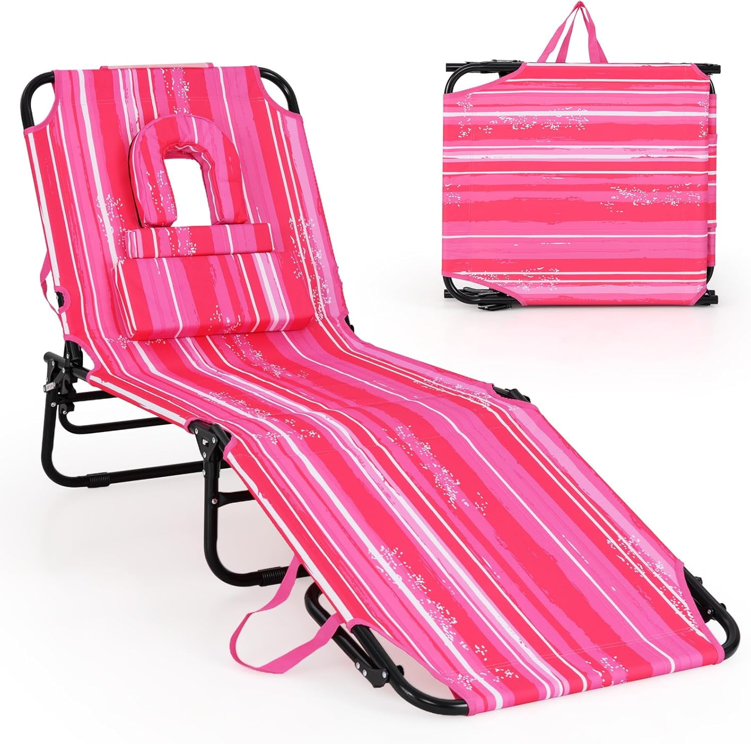 GYMAX Tanning Chair, 350lbs Beach Lounge Chair with Face Hole, Washable ...