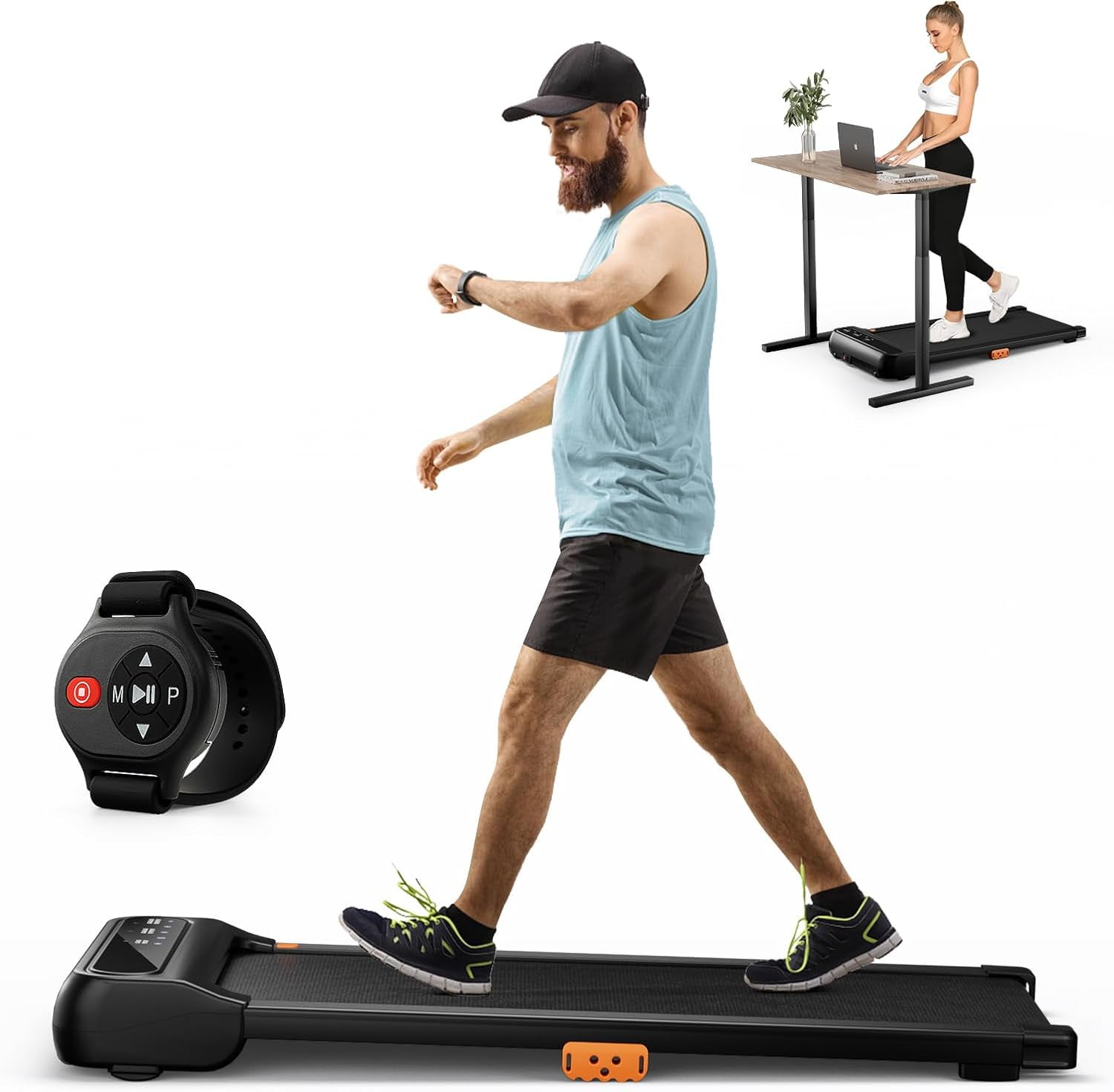 GYMAX Walking Pad, 2 in 1 Under Desk Treadmill for Home with Watch ...