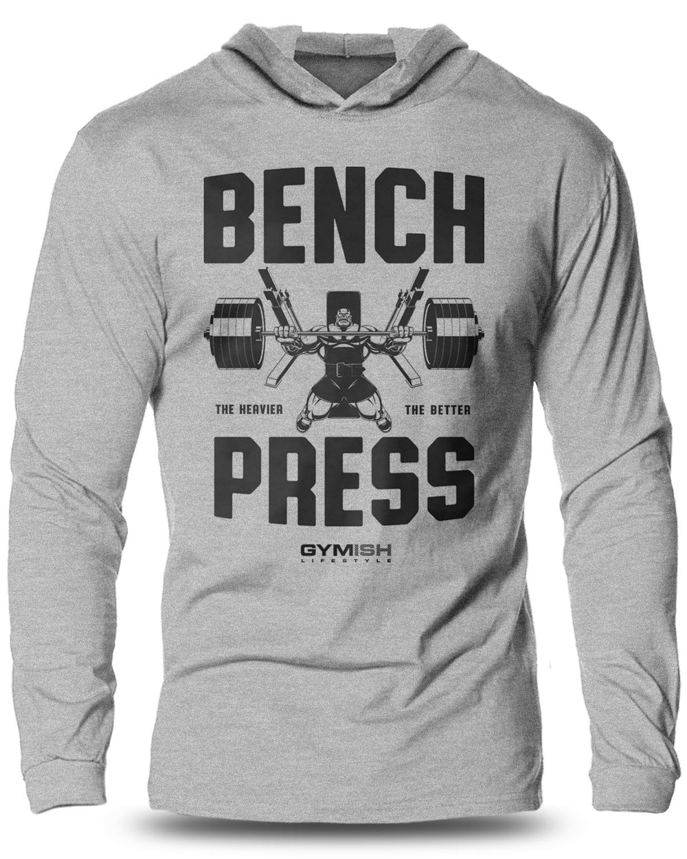 GYMISH Bench Press Lightweight Long Sleeve Hooded T-Shirt for Men ...