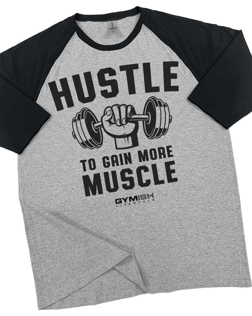 GYMISH RAGLAN Hustle Workout Gym T-Shirt – Funny Gym Shirt for Men, Men's Fitness Tee, Workout ...