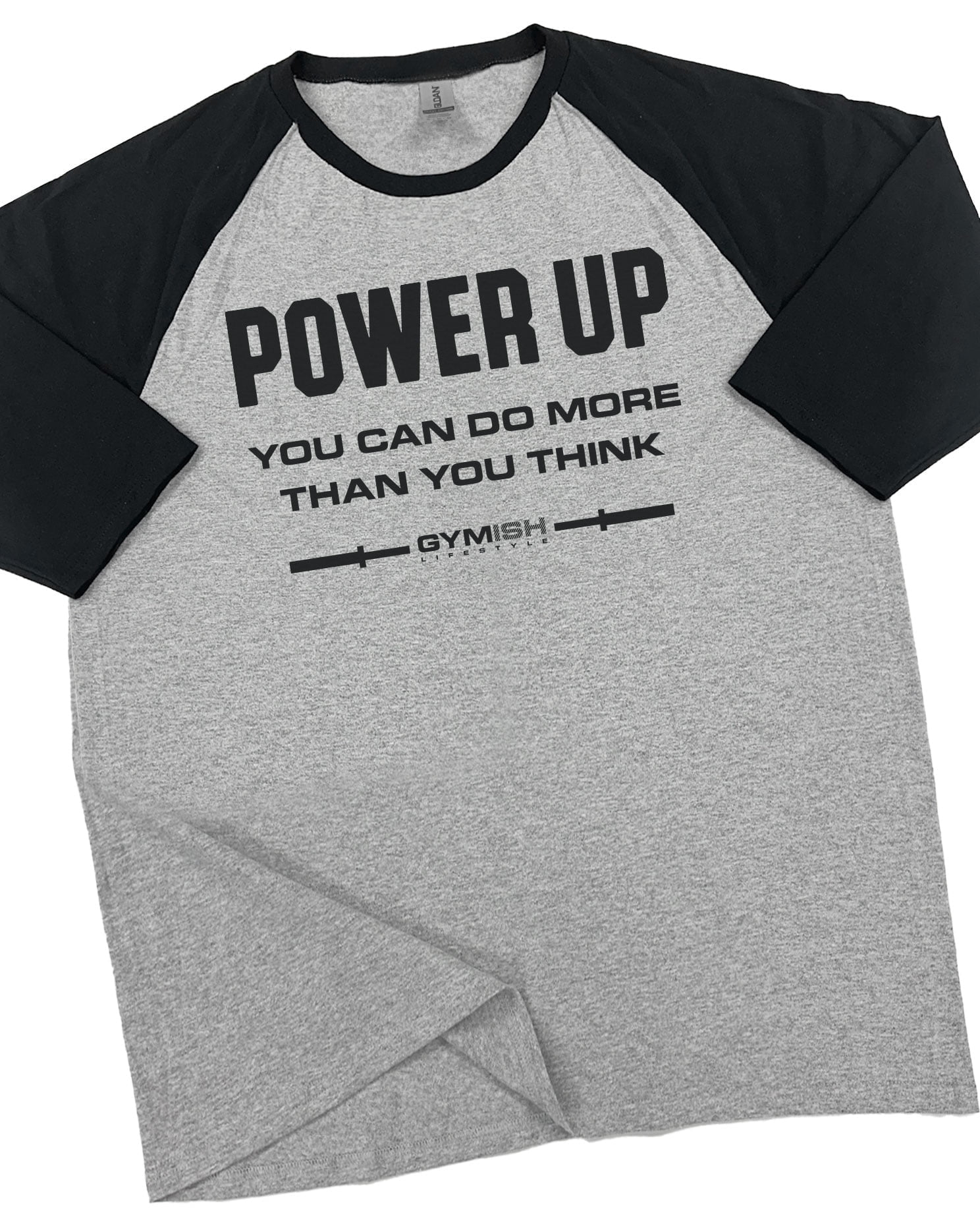 GYMISH Raglan Power Up Workout T-Shirt for Men – Funny Gym Shirt, Mens Gym TShirt, Motivational ...