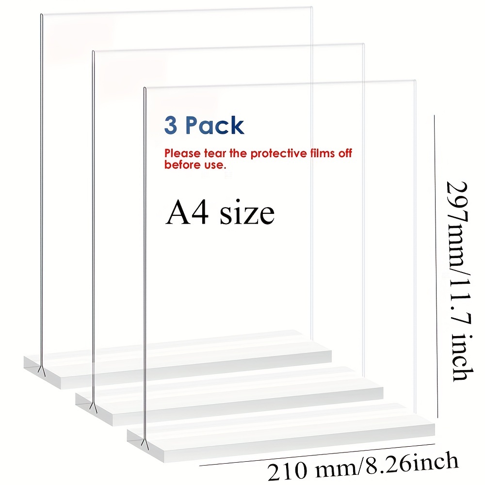 GYOS 3/6pcs Acrylic Sign Holder A4 Or 8.5*11 Inch Double Sided T-Shaped ...