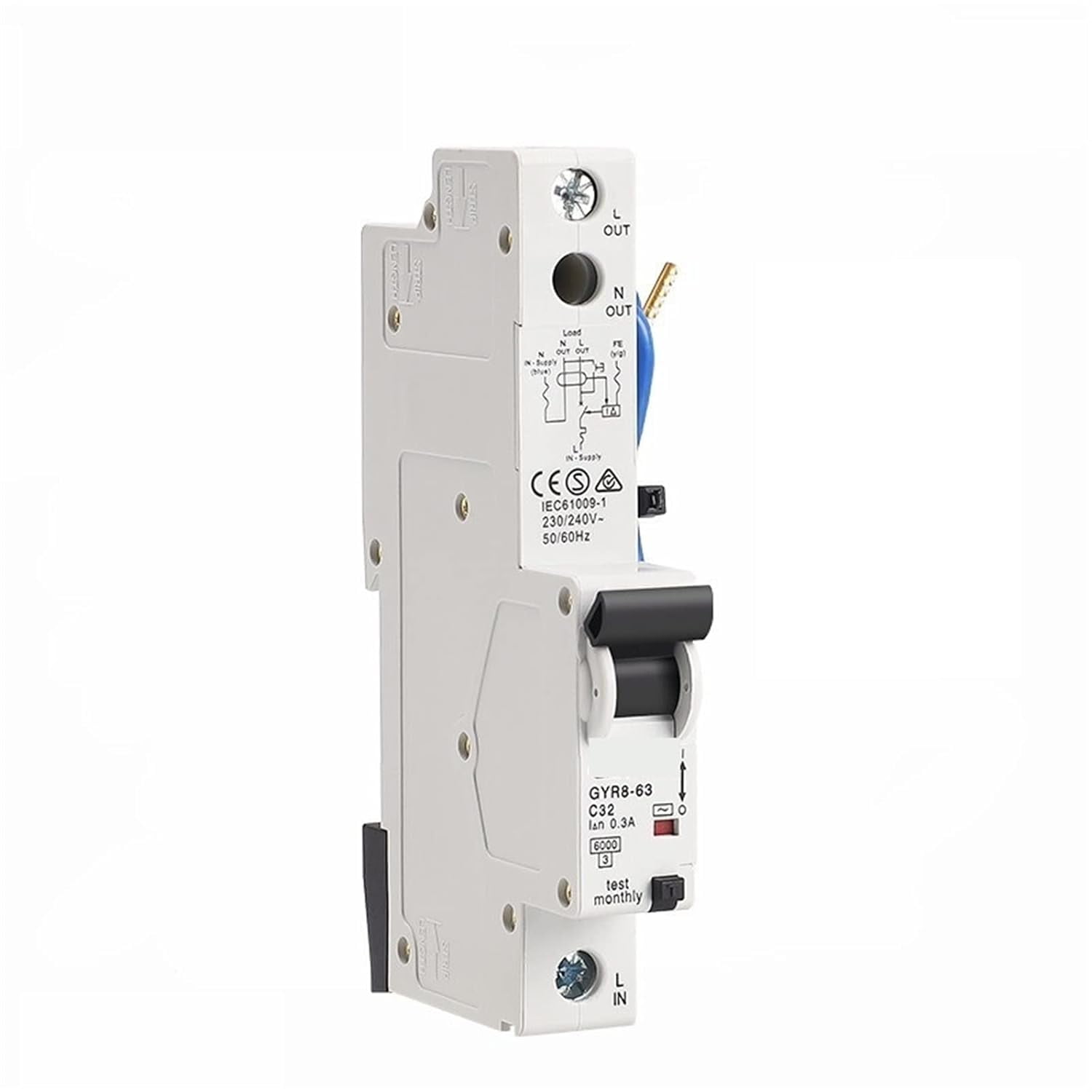 GYR8 Electronic Type RCBO 18mm 230V 1P+N 6KA Residual Current Circuit Breaker with Over Current ...