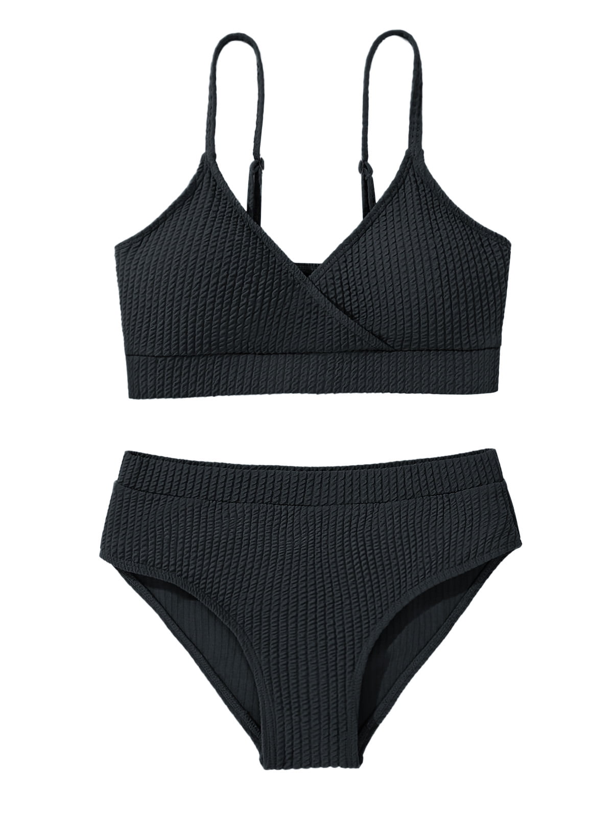 GYRATEDREAM Girl's 2 Piece Swimsuit Solid V Neck Spaghetti Strap Bikini ...