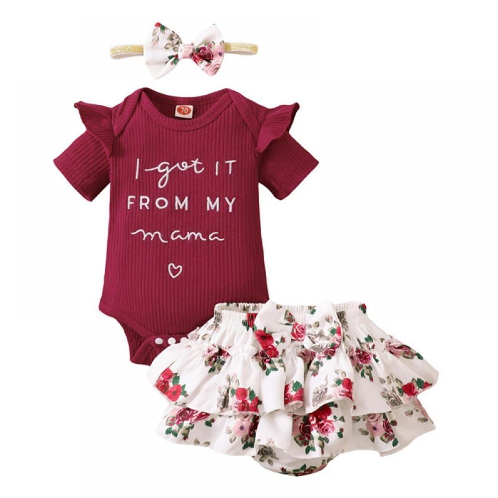GYRATEDREAM 0-18M Infant Baby Girls Letters Romper+Floral Shorts ...