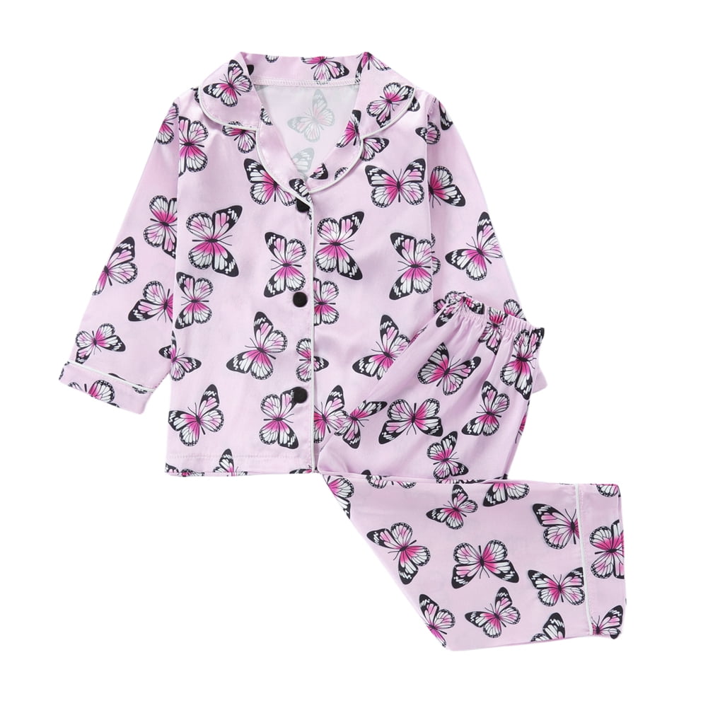 GYRATEDREAM 1-6T Toddler Girls Silk Satin Pajamas Set Silk Button-Down ...