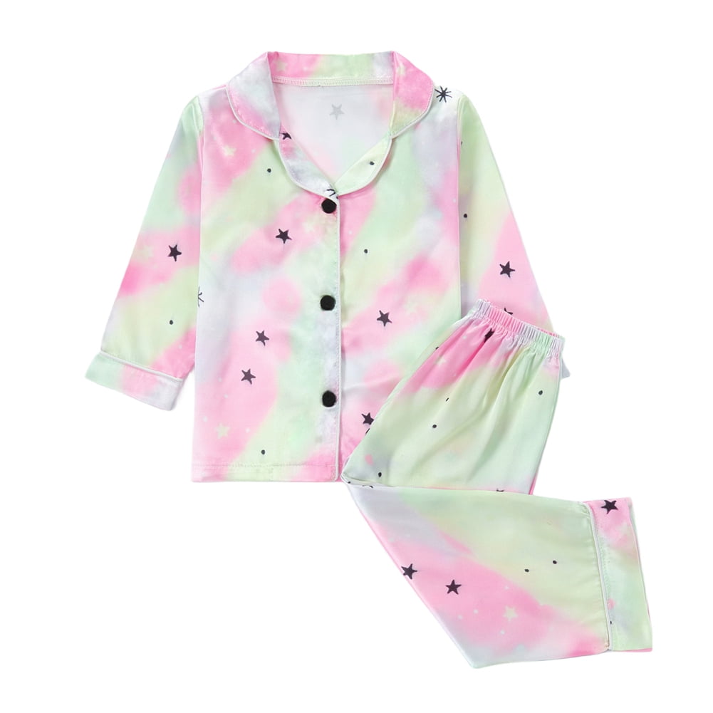 GYRATEDREAM 1-6T Toddler Girls Silk Satin Pajamas Set Silk Button-Down ...
