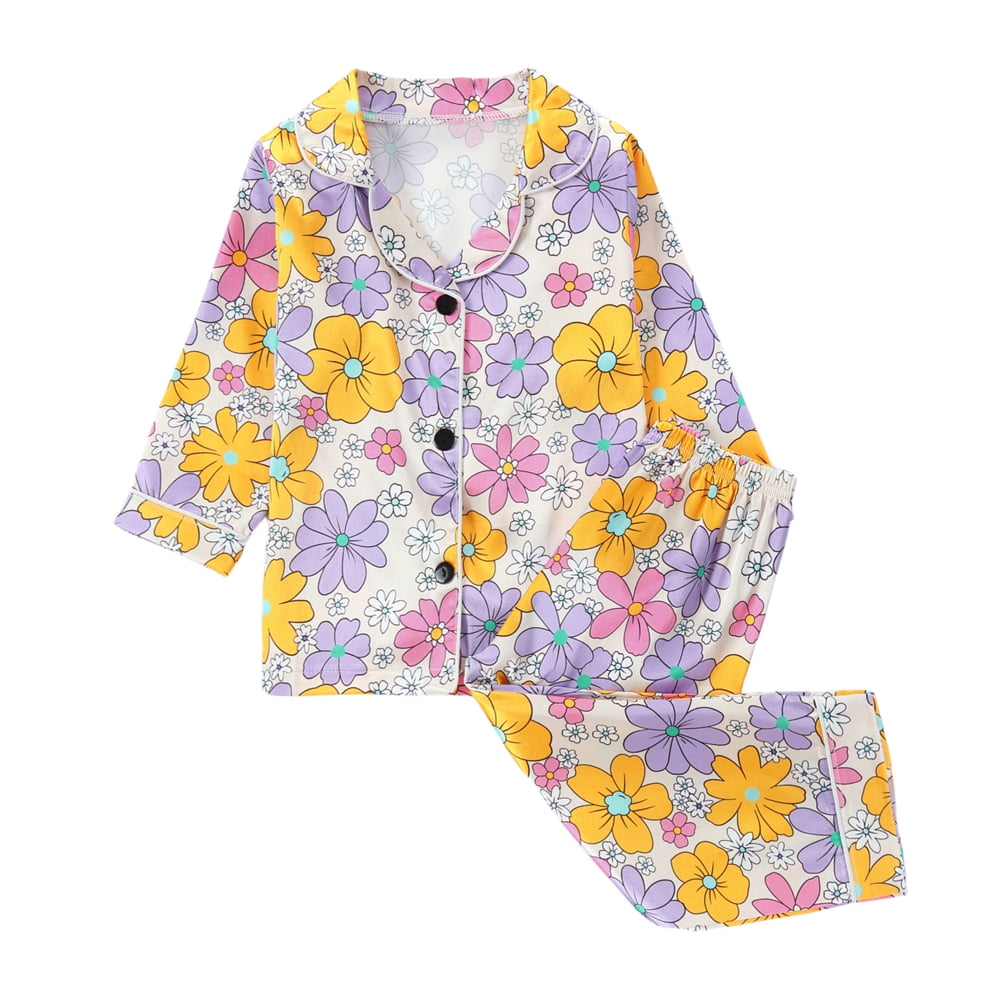 GYRATEDREAM 1-6T Toddler Girls Silk Satin Pajamas Set Silk Button-Down ...