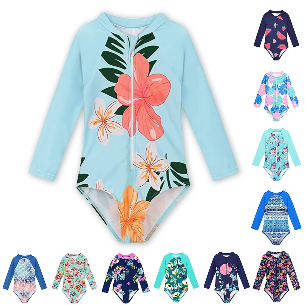 GYRATEDREAM 1-7T Girls'Long Sleeve Rashguard UPF 50+ One Piece Swimsuit ...