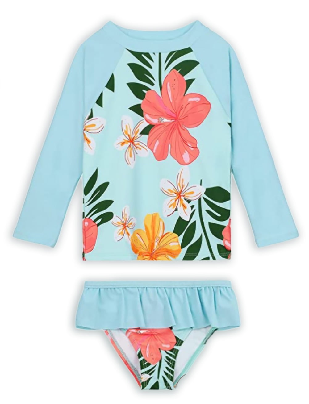 GYRATEDREAM 1-7T Girls'Long Sleeve Rashguard UPF 50+ Two Piece Swimsuit ...