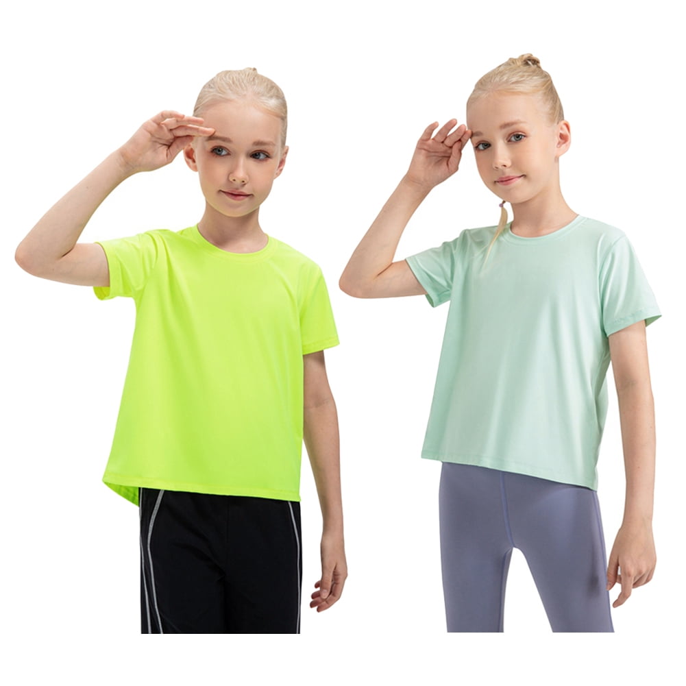 GYRATEDREAM 2 Pack Girls Short Sleeve Dry-Fit Crew Neck Active Athletic ...