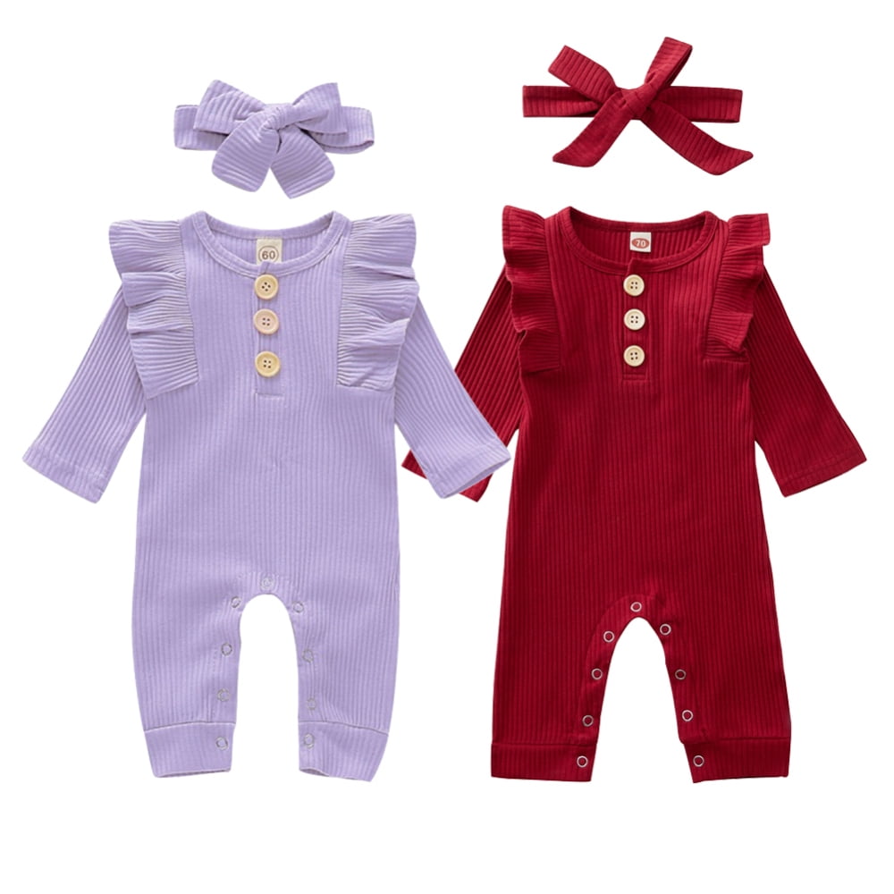 GYRATEDREAM 2 Pack Newborn Baby Girl One Piece Romper Jumpsuit Solid ...