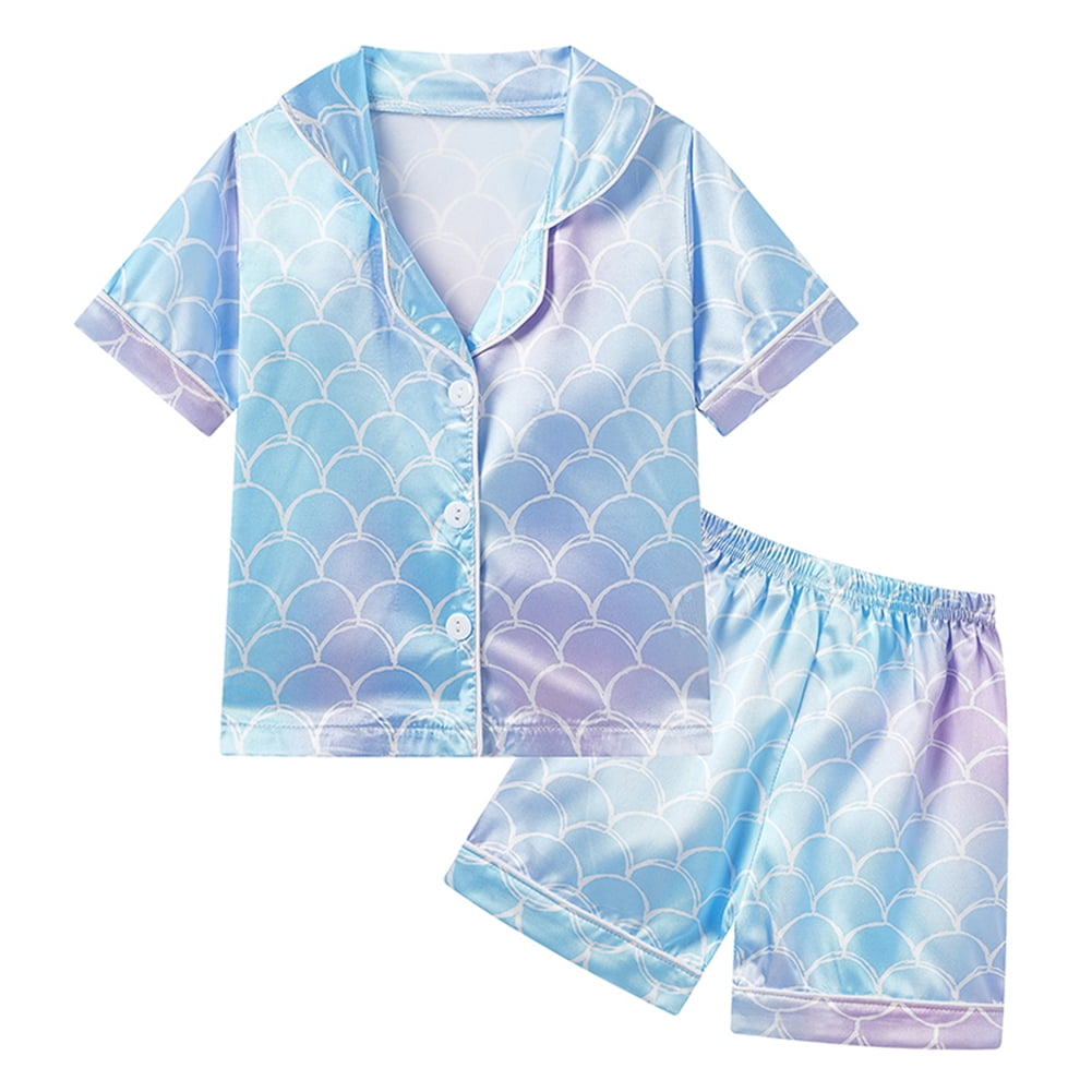 GYRATEDREAM 2-Piece Toddler Girl Silk Pajamas Set Fish Scale Print ...