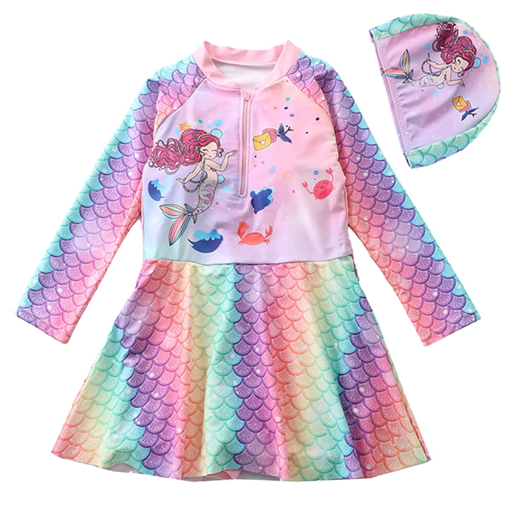 GYRATEDREAM 3-10T Girls Mermaid Long Sleeve Rashguard Swimsuit ...