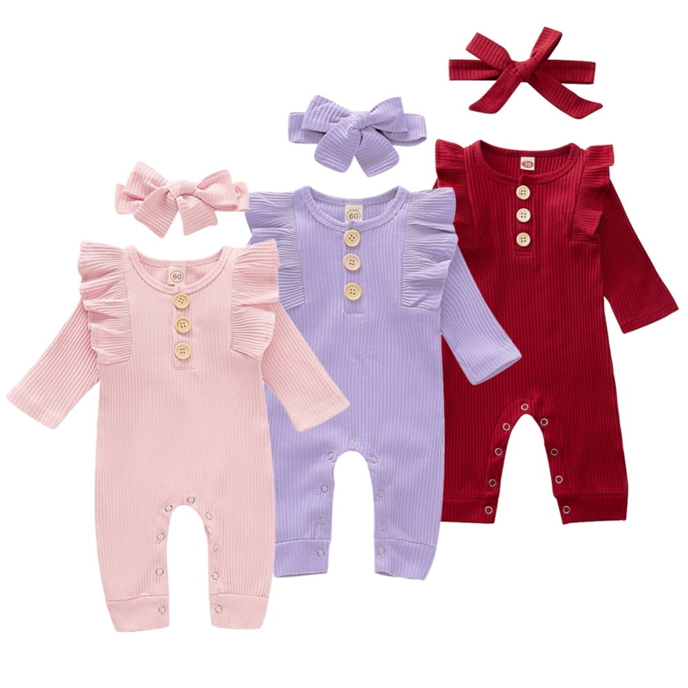 GYRATEDREAM 3 Pack Newborn Baby Girl One Piece Romper Jumpsuit Solid ...