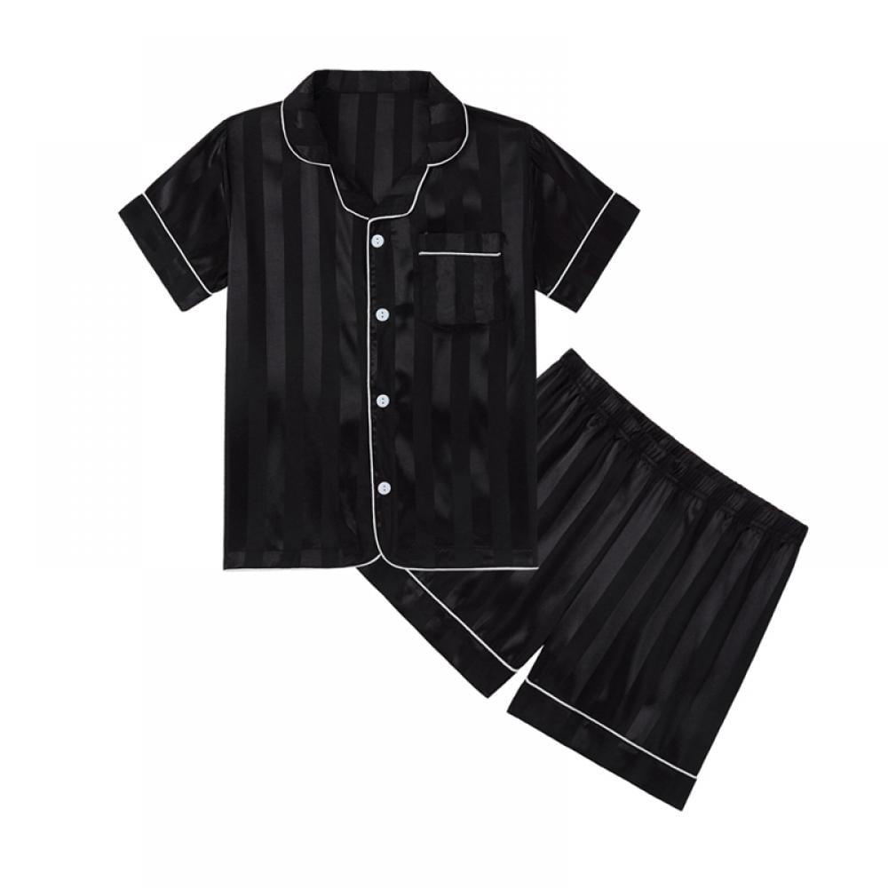 GYRATEDREAM 5-14Y Kids Satin Pajamas Sets Girls Boys Button-Down Pjs ...