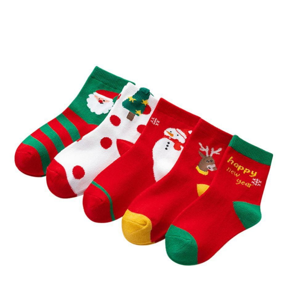 GYRATEDREAM 5 Pairs Fuzzy Christmas Socks for Kids, Winter Slipper Warm ...