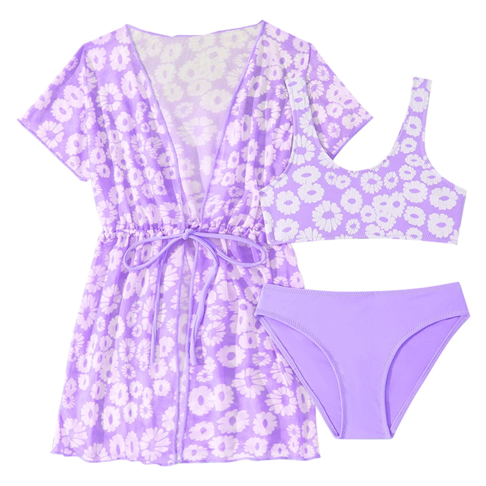 GYRATEDREAM 7-12Y Girls 3 Piece Bikini Set Sleeveless Coverups with ...