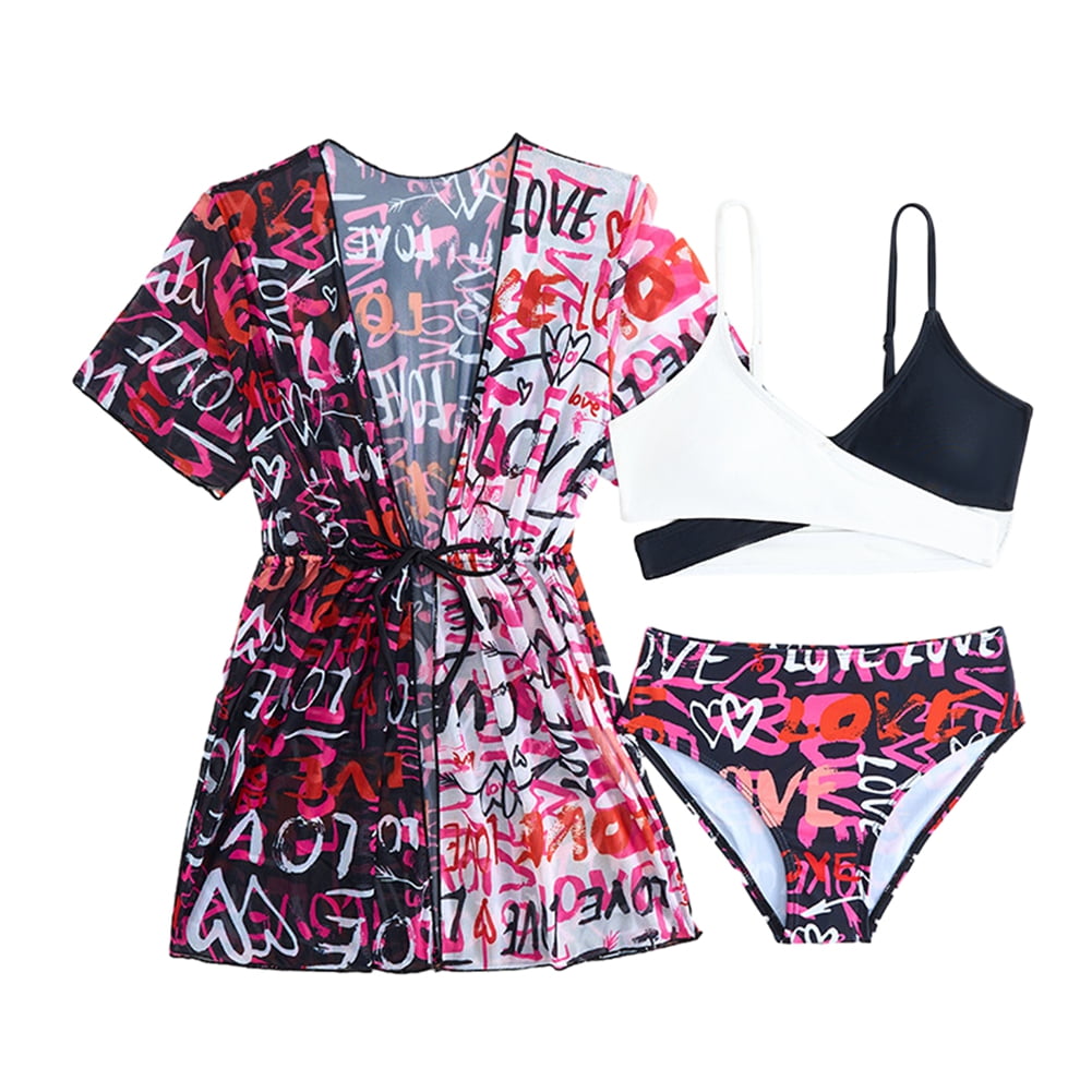 GYRATEDREAM 7-12Y Girls 3 Piece Bikini Set Sleeveless Coverups with ...