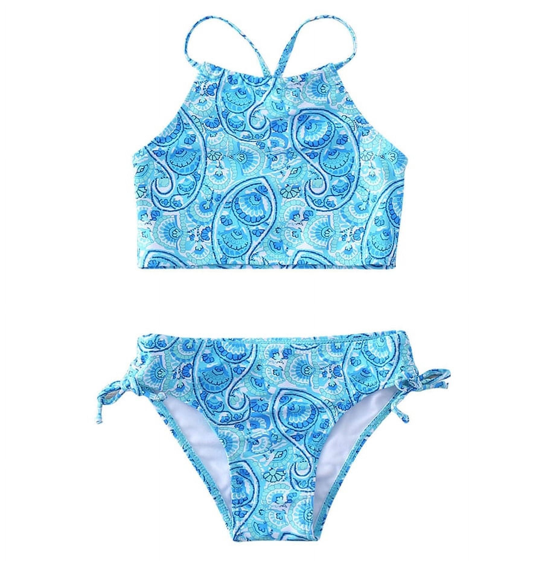 GYRATEDREAM 7-13Y Child Girls Halter Tankini Side Tie Bikini Bathsuit ...