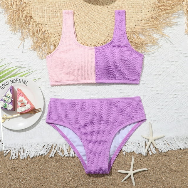 GYRATEDREAM 7-14T Child Girls 2 Piece Bikini Set Color Block Swimsuit ...