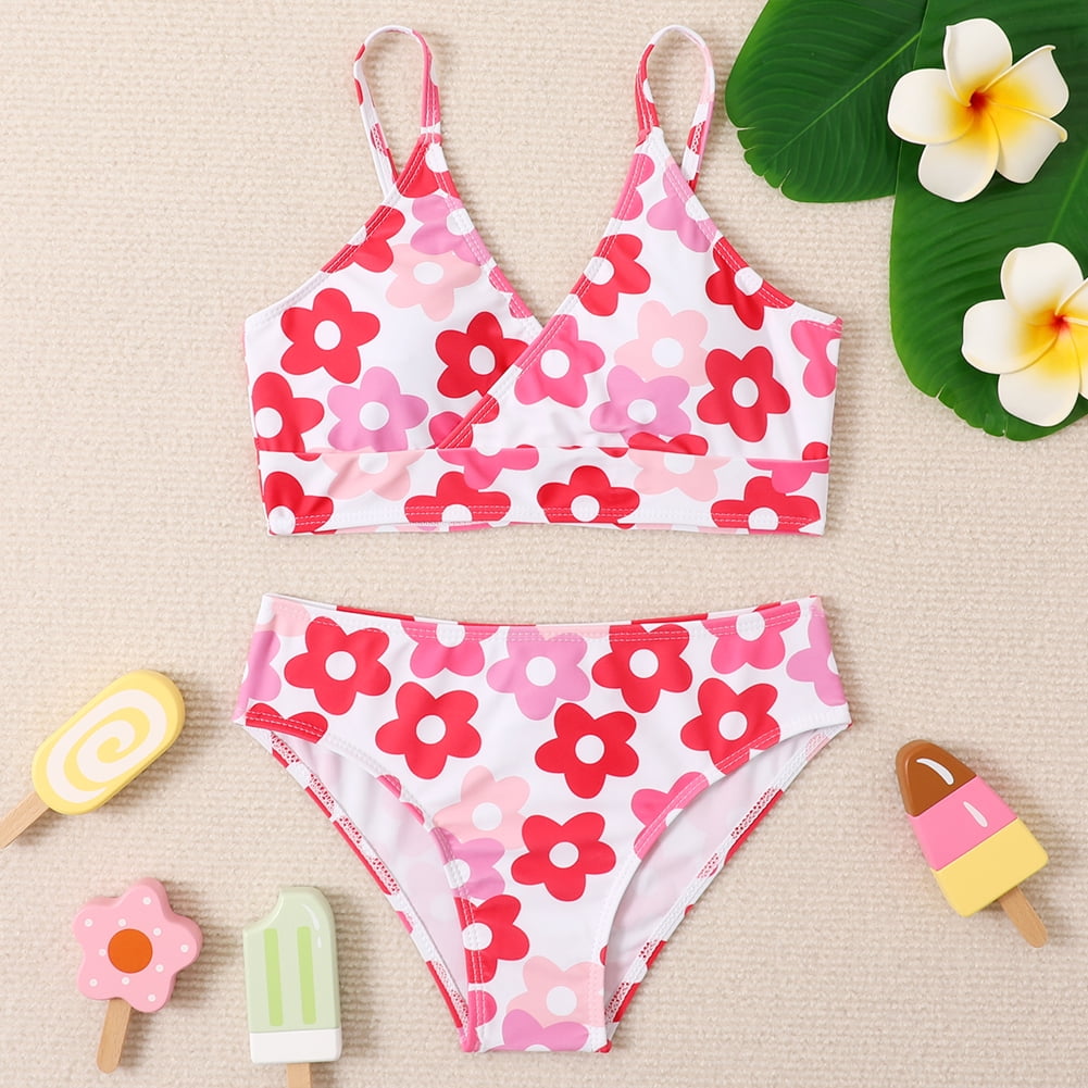 GYRATEDREAM 8-12Y Child Girls Daisy V Neck Tankini Bikini Bathsuit 2PCS ...